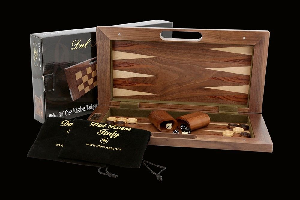 Dal Rossi Italy Chess / Checkers / Backgammon – Walnut, 40cm – Botter.co.nz